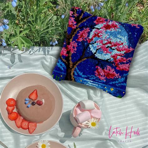 Midnight Sakura Diy Latch Hook Pillowcase Making Kit For Adults Latch