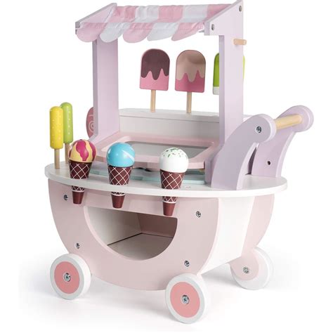 Дървена количка за сладолед за деца на 3 години с магнит цветна Emag Bg