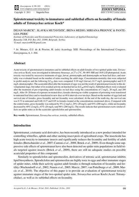 PDF Spirotetramat Toxicity To Immatures And Sublethal Effects On