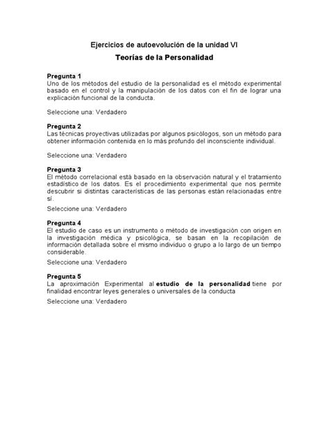 6ta Semana Ejercicios De Autoevaluación De La Unidad Vi Pdf