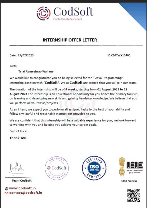 tejal wahane on linkedin codsoft internship javaprogramming