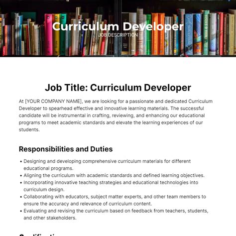 Free Curriculum Developer Job Description Template To Edit Online