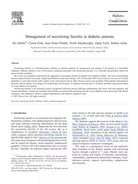 Pdf Management Of Necrotizing Fasciitis In Diabetic Patients
