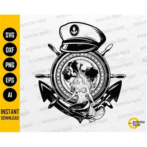 Sailor Anchor Compass Svg Sail Mermaid Seaman Boat Ocean S Inspire
