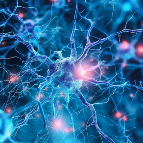 A Detailed 3D Illustration Of A Glowing Neuron With Dendrites Premium