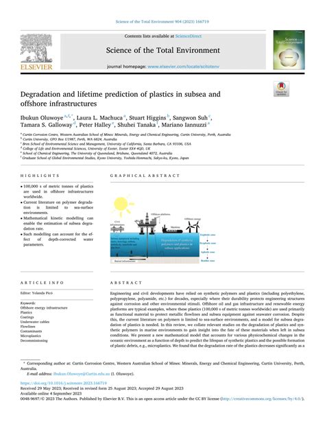 Pdf Degradation And Lifetime Prediction Of Plastics In Subsea And Offshore Infrastructures
