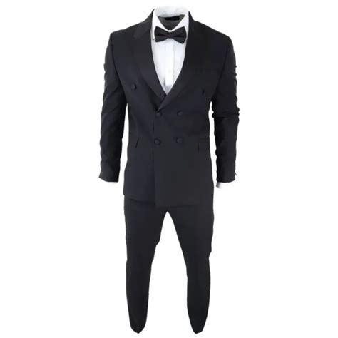 Mens Double Breasted Black Tuxedo Suit Dinner Jacket Stripe Trouser Tux