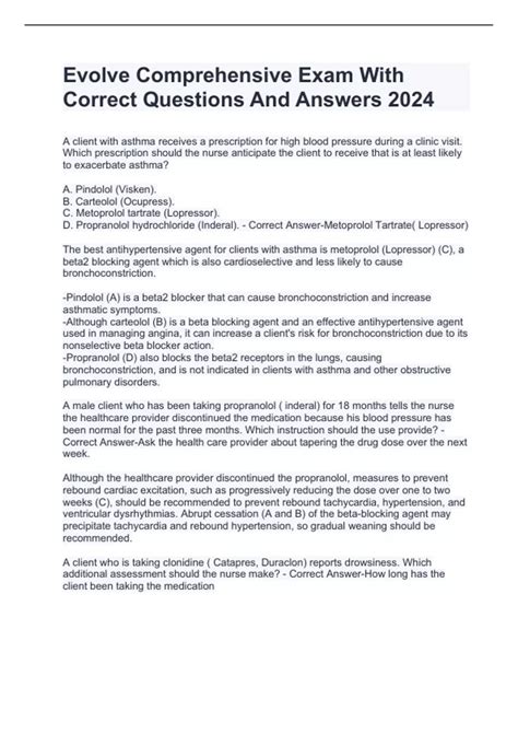 Evolve Comprehensive Exam With Correct Questions And Answers 2024