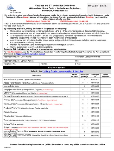 Fillable Online Vaccines And Sti Medication Order Form Fax Email Print