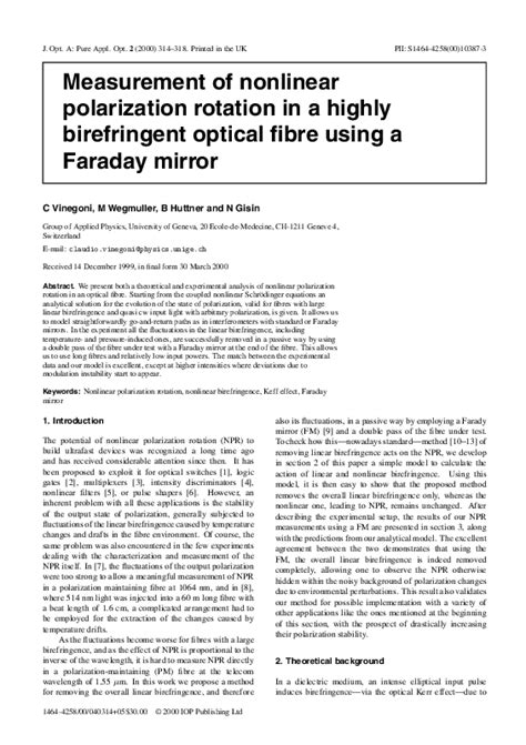 Pdf Measurement Of Nonlinear Polarization Rotation In A Highly