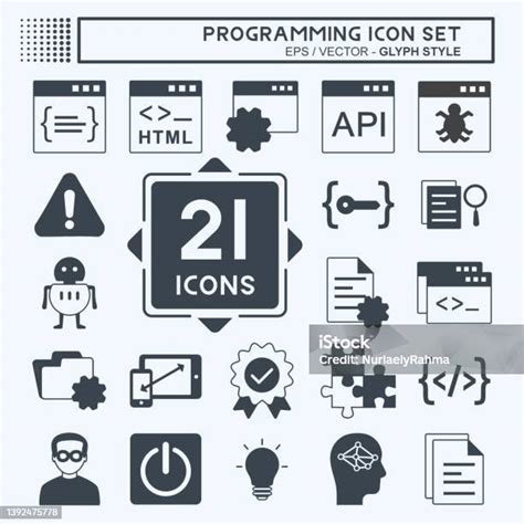 프로그래밍 아이콘 세트 프로그래밍 기호에 적합합니다 글리프 스타일 편집 가능한 간단한 디자인 디자인 템플릿 벡터 간단한 기호
