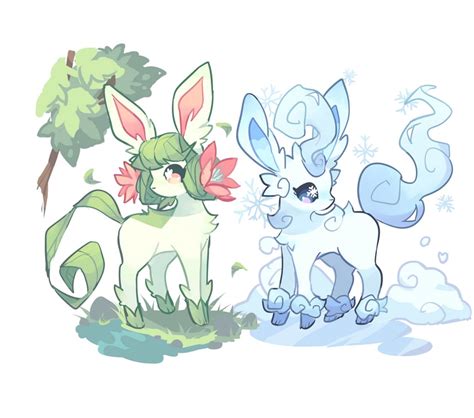 Glaceon And Leafeon Pokemon Drawn By Charamells Danbooru