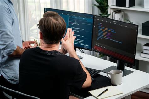 It Developers Discussing Online Software Development Information Sellable Stock Image Image