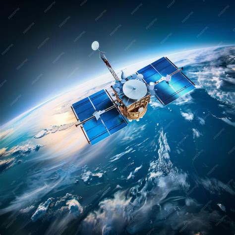 Satellite Orbiting Earth With Solar Panels And Antennas Premium Ai Generated Image
