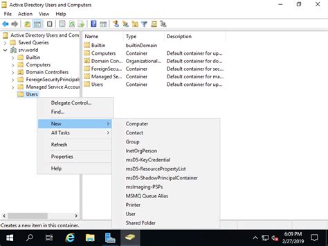 Windows Server 2019 Active Directory Add Group Accounts Server World