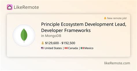 📩 Principle Ecosystem Development Lead Developer Frameworks At 🏢 Mongodb Salary 💰 129 600