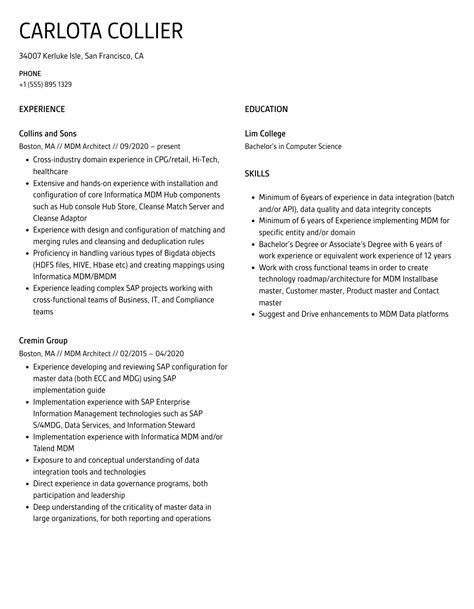 Mdm Architect Resume Samples Velvet Jobs