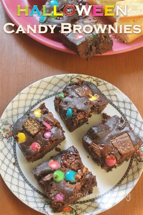 Halloween Candy Brownies Are On A Plate