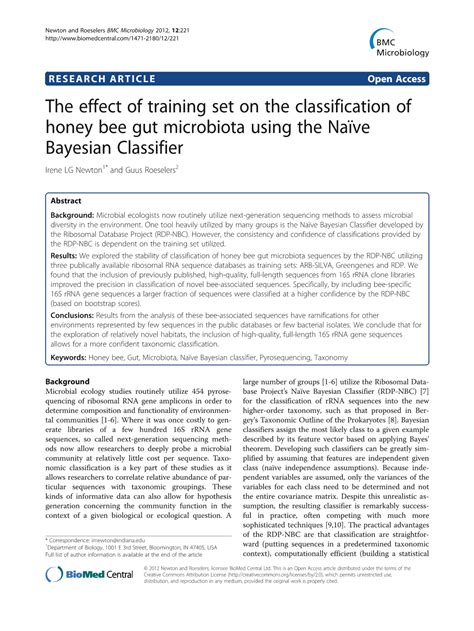 The Effect Of Training Set On The Classification Of Honey Bee Gut