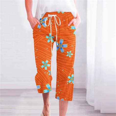 Tawop Cargo Pants Women Elastic Relaxed Comfy Linen Casual With Pockets