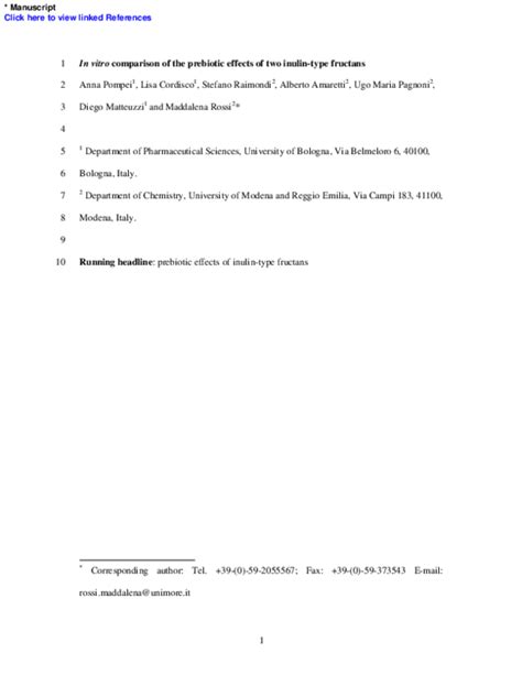 Pdf In Vitro Comparison Of The Prebiotic Effects Of Two Inulin Type Fructans