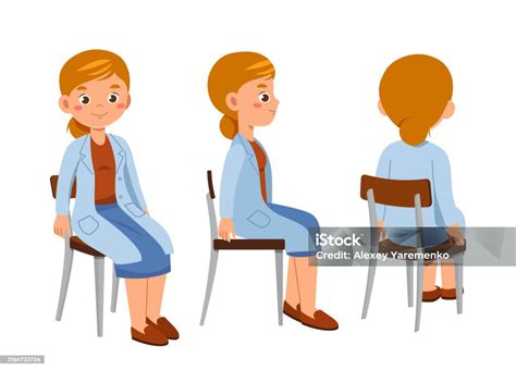 여의사 생성자 의료 유니폼을 입은 여자가 의자에 앉아 있습니다 애니메이션 제작을 위한 키트입니다 다른 포즈의 캐릭터 팩 건강
