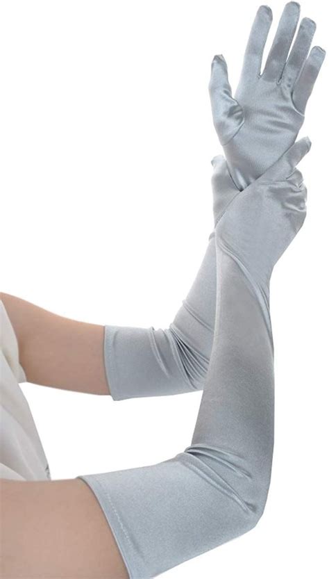 JISEN Lady Formal Bridal Satin Banquet Party Wedding Gloves Grey