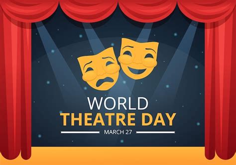 Ilustración del día mundial del teatro con máscaras y celebre el teatro