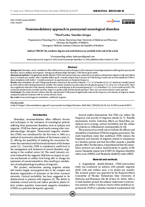 Pdf Neuromodulatory Approach In Paroxysmal Neurological Disorders