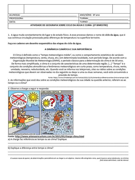 Atividade Sobre Ciclo Da Água E Clima 6º Ano 2º Bimestre Scrib Pdf