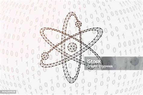 원자 3d 바이너리 코드 배경과 낮은 폴리 기호 원자 중성자 디자인 벡터 일러스트레이션 연결된 점이 있는 분자 다각형 기호 0명에 대한 스톡 벡터 아트 및 기타 이미지