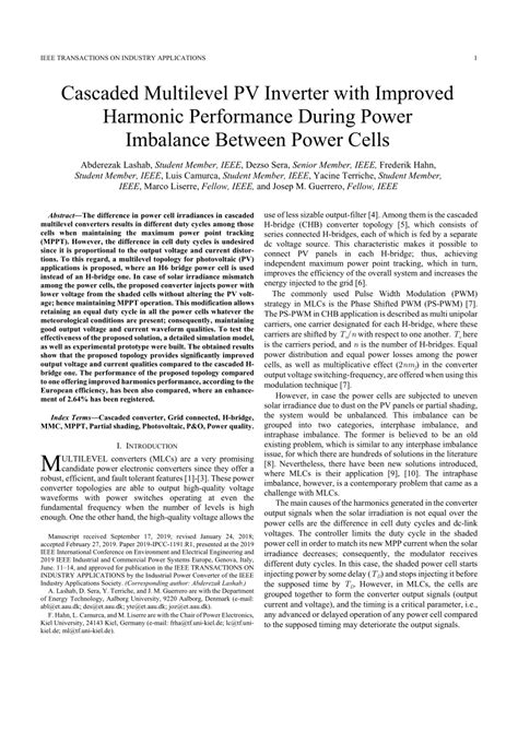 PDF Cascaded Multilevel PV Inverter With Improved Harmonic Performance During Power Imbalance