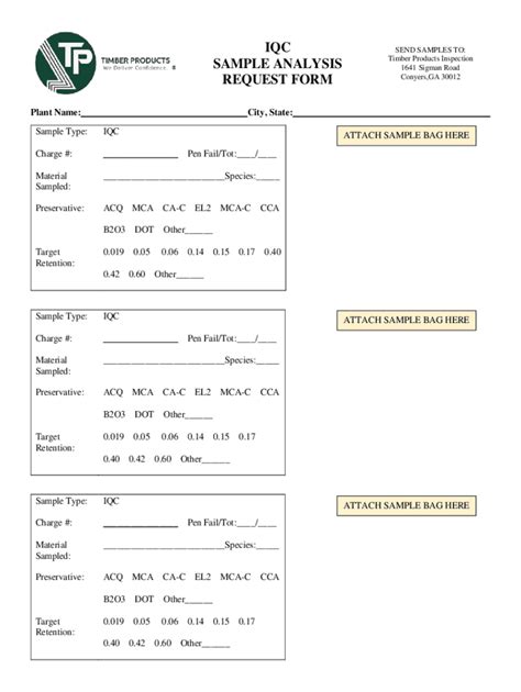 Fillable Online Iqc Sample Analysis Request Form Conyers Ga 30012 Fax