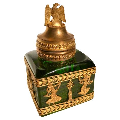Grand Tour French Empire Green Glass Ormolu Mounted Inkwell For Sale At