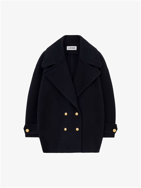 Loewe Pebble Button Embellished Wool Coat In Midnight Blue Endource