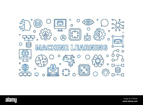 Machine Learning Concept Line Banner Ml Vector Creative Outline