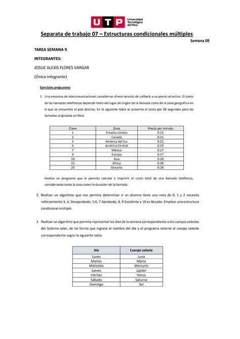 Tarea Semana algoritmosdocx TAREA SEMANA INTEGRANTES JOSUE ALEXIS FLORES VARGAR Único
