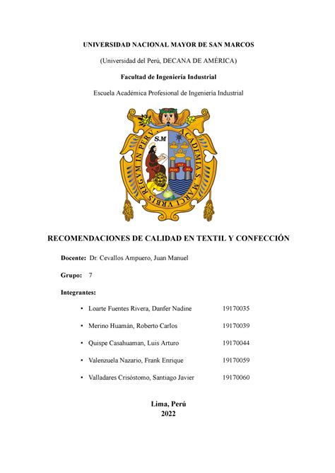 Grupo 7 Recomendaciones De Calidad En Textil Y Confección