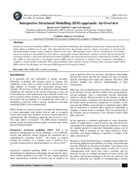 Pdf Interpretive Structural Modelling Ism Approach An Overview