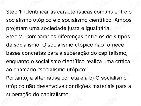 Solved Como Podemos Diferenciar O Socialismo Utópico Do Socialismo