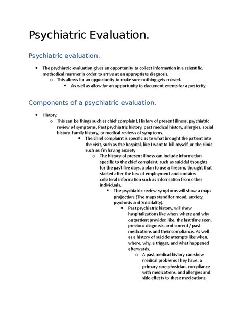 Psychiatric Evaluation Psychiatric Evaluation The Psychiatric