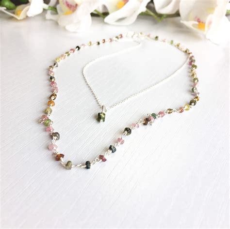 Dainty Tourmaline Layered Necklace Sterling Silver Tiny Etsy