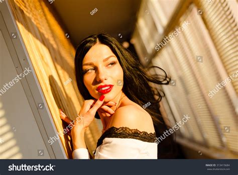 Portrait Beautiful Sexy Girl Red Lips Stock Photo 313415684 Shutterstock