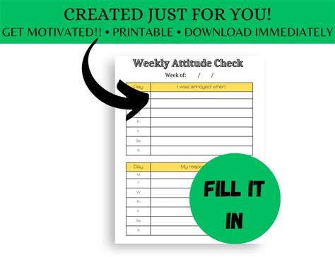 Weekly Attitude Check Printable Chart Mental Benefits Sheet Digital