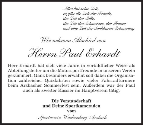 Traueranzeigen Von Paul Erhardt Trauermerkurde