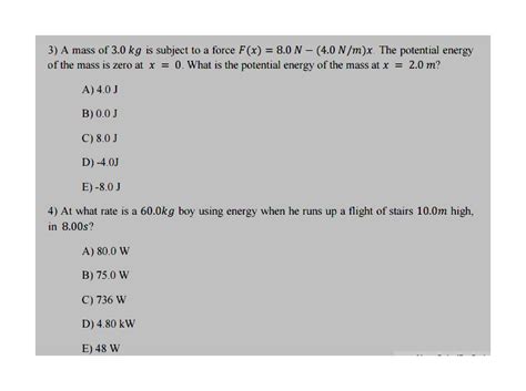 Solved A Mass Of Kg Is Subject To A Force F X Chegg