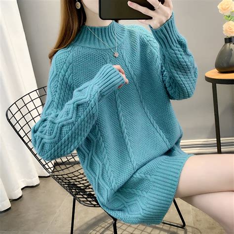 中长款加绒加厚毛衣女2023秋冬新款韩版宽松慵懒风包臀针织打底衫虎窝淘