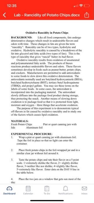 12 35 Lab Rancidity Of Potato Chips Docx ☺