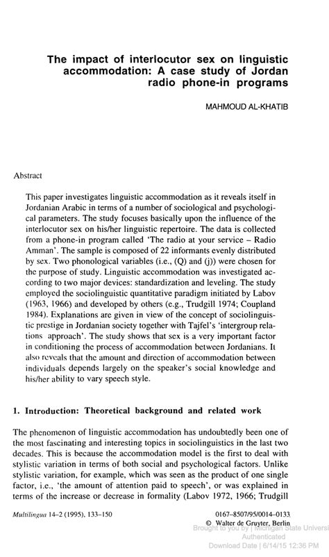 Pdf The Impact Of Interlocutor Sex On Linguistic Accommodation A