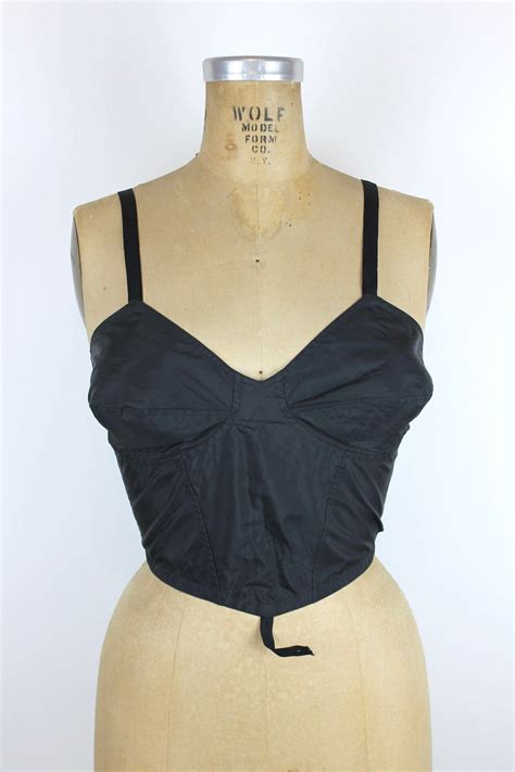 1950s Vintage Prima Black Nylon Bra Dead Stock Vintage Bullet Bra